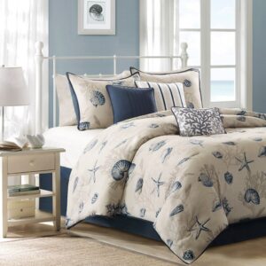 island living seashells, beach house, nautical, tropical, queen comforter, shams, toss pillows (7 piece bed in a bag)