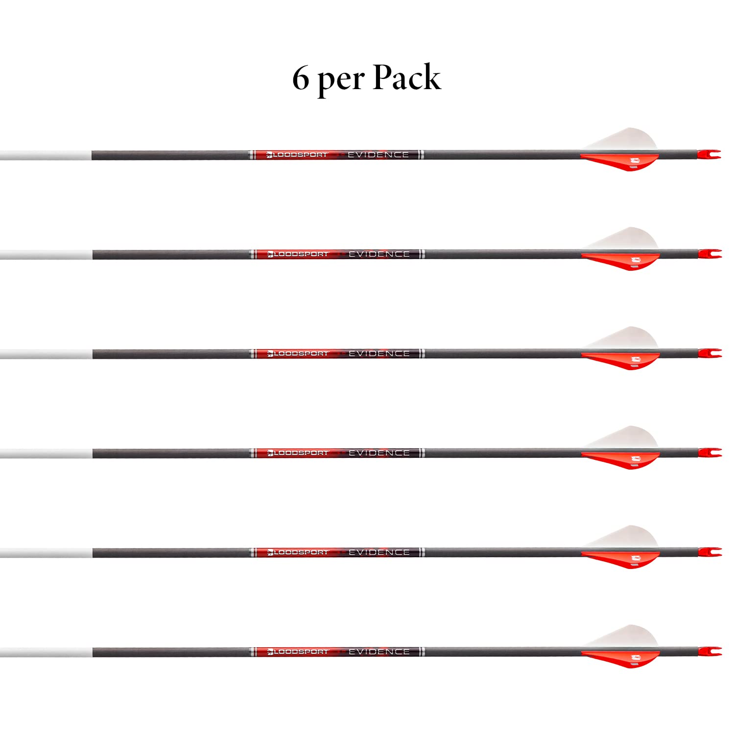 BLOODSPORT Evidence Precise Durable Carbon Fletched Hunting Arrow for Compound Bow - 31" Length.165 Micro-Diameter.001 Straightness, 6 Pack, 300 Spine,Black