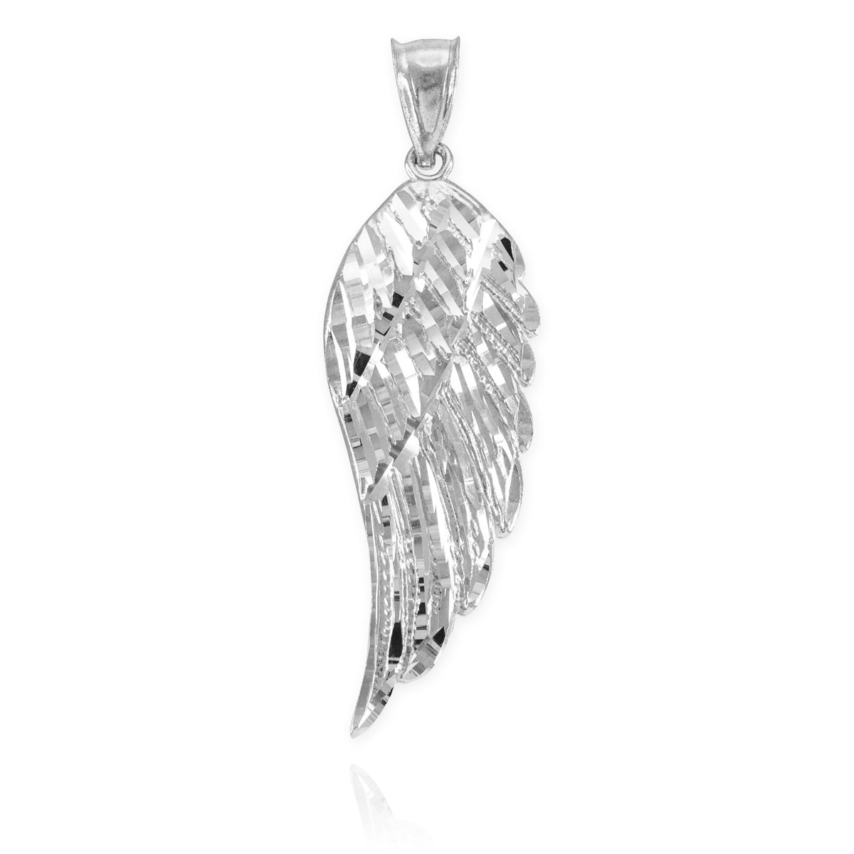 Religious Jewelry .925 Sterling Silver Textured Angel Wing Pendant (Medium) 1.7"