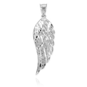 religious jewelry by fdj .925 sterling silver textured angel wing pendant (large) 2.3"