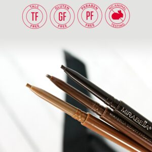 Mirabella Brow Pencil, Ultra-Fine Point Precision Waterproof Eyebrow Pencil Offers Rich, Blendable, Long-Lasting and Smudge-Proof Hair-Like Strokes to Define and Fill In Brows Naturally, Dark