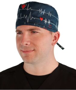 sparkling earth heartbeats on navy - unisex classic surgical style scrub working cap - built in sweatband- 100% cotton - made in the usa!