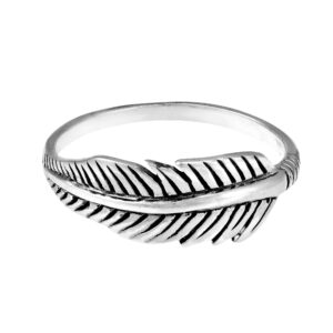 aeravida vintage chic feather leaf unisex .925 sterling silver band ring (8.5) | elegant and stylish feather motif jewelry accessory for men and women