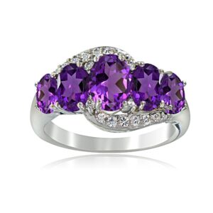 gemstar usa sterling silver african amethyst & white topaz 5-stone ring, size 6