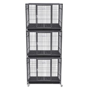 homey pet three levels 36 inch dog crate, escape proof dog cage kennel indoor with top access and lockable wheels, removable tray, heavy duty dog crates for medium/small dogs