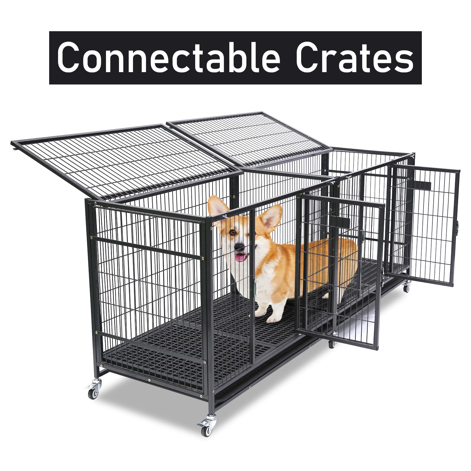 Homey Pet Three Levels 36 Inch Dog Crate, Escape Proof Dog Cage Kennel Indoor with Top Access and Lockable Wheels, Removable Tray, Heavy Duty Dog Crates for Medium/Small Dogs