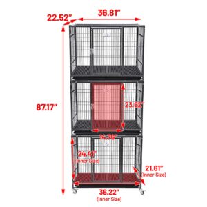 Homey Pet Three Levels 36 Inch Dog Crate, Escape Proof Dog Cage Kennel Indoor with Top Access and Lockable Wheels, Removable Tray, Heavy Duty Dog Crates for Medium/Small Dogs