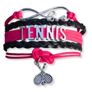 infinity collection tennis racket charm bracelet, girls pink tennis racquet jewelry for girls & women, tennis gifts for tennis players, tennis charm birthday gifts