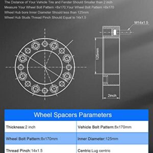 ECCPP 4pcs 8x170 Wheel Spacers 8 LUG 2" (50mm) 8x170mm to 8X170mm 125mm fits for 2003-2005 for Excursion || 2003-2018 for F-250 Super Duty for F-350 Super Duty with 14x1.5 Studs