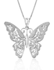 honolulu jewelry company sterling silver filigree butterfly nature necklace pendant with 18" box chain