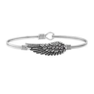 luca + danni guardian angel wing: artisan metal bangle bracelet - religious stackable women's jewelry gifts | silver, regular