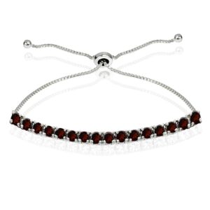 gemstar usa sterling silver 3mm garnet round-cut chain adjustable pull-string bolo slider tennis bracelet for women