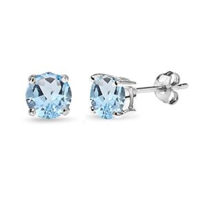 light blue earrings for women sterling silver studs genuine gemstone 5mm round blue topaz earrings for bridesmaids birthday gift december birthstone