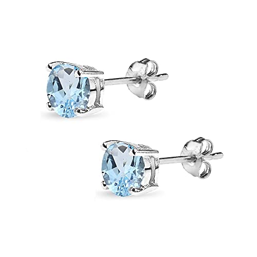 Light Blue Earrings for Women Sterling Silver Studs Genuine Gemstone 5mm Round Blue Topaz Earrings for Bridesmaids Birthday Gift December Birthstone