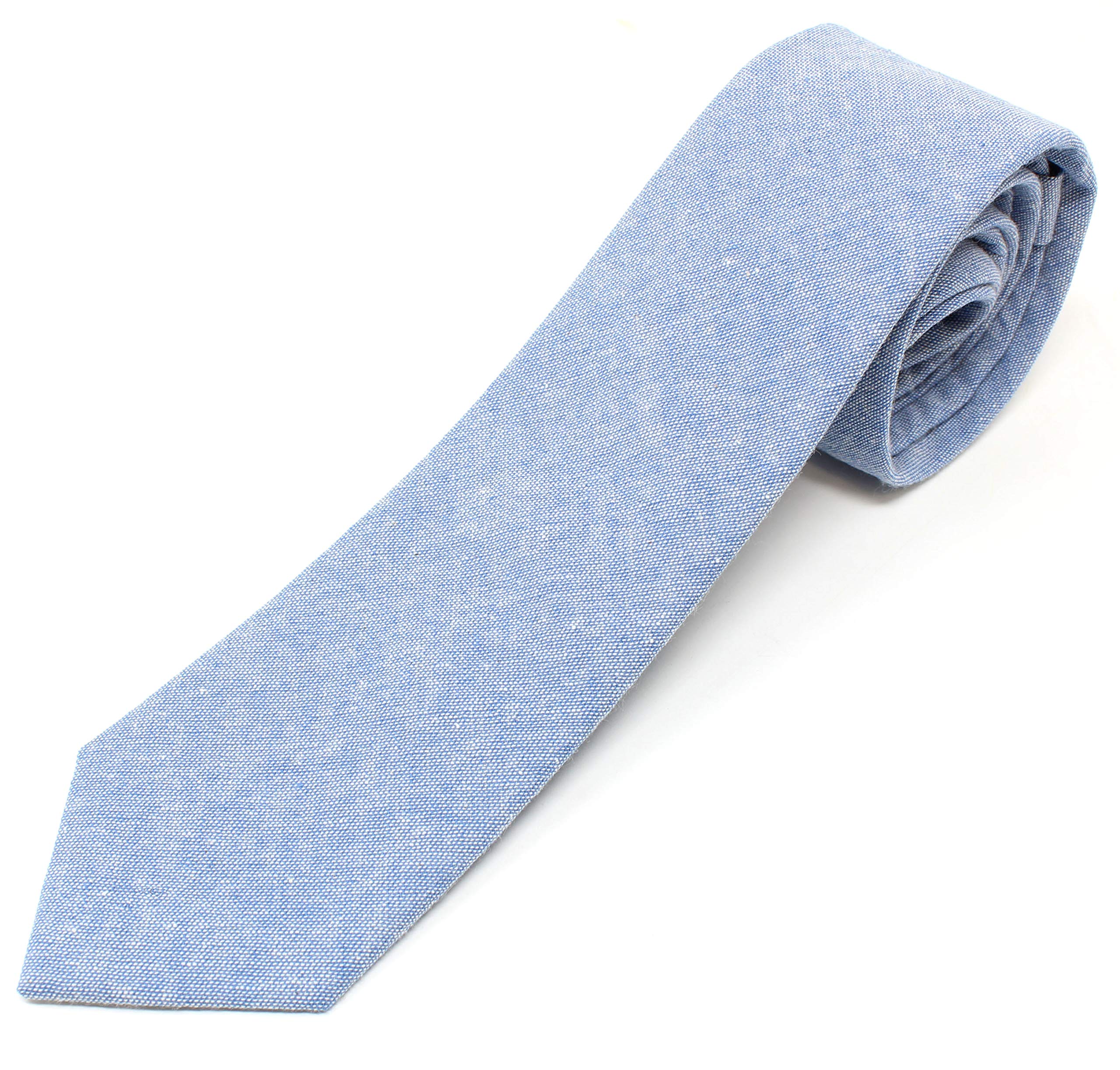 Proper Materials Men's Chambray Cotton Skinny Necktie Tie - Light Blue