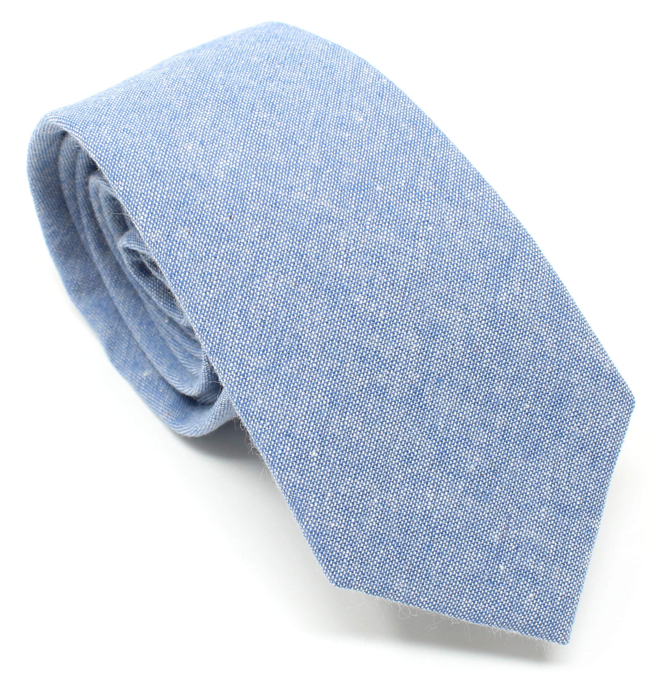 Proper Materials Men's Chambray Cotton Skinny Necktie Tie - Light Blue