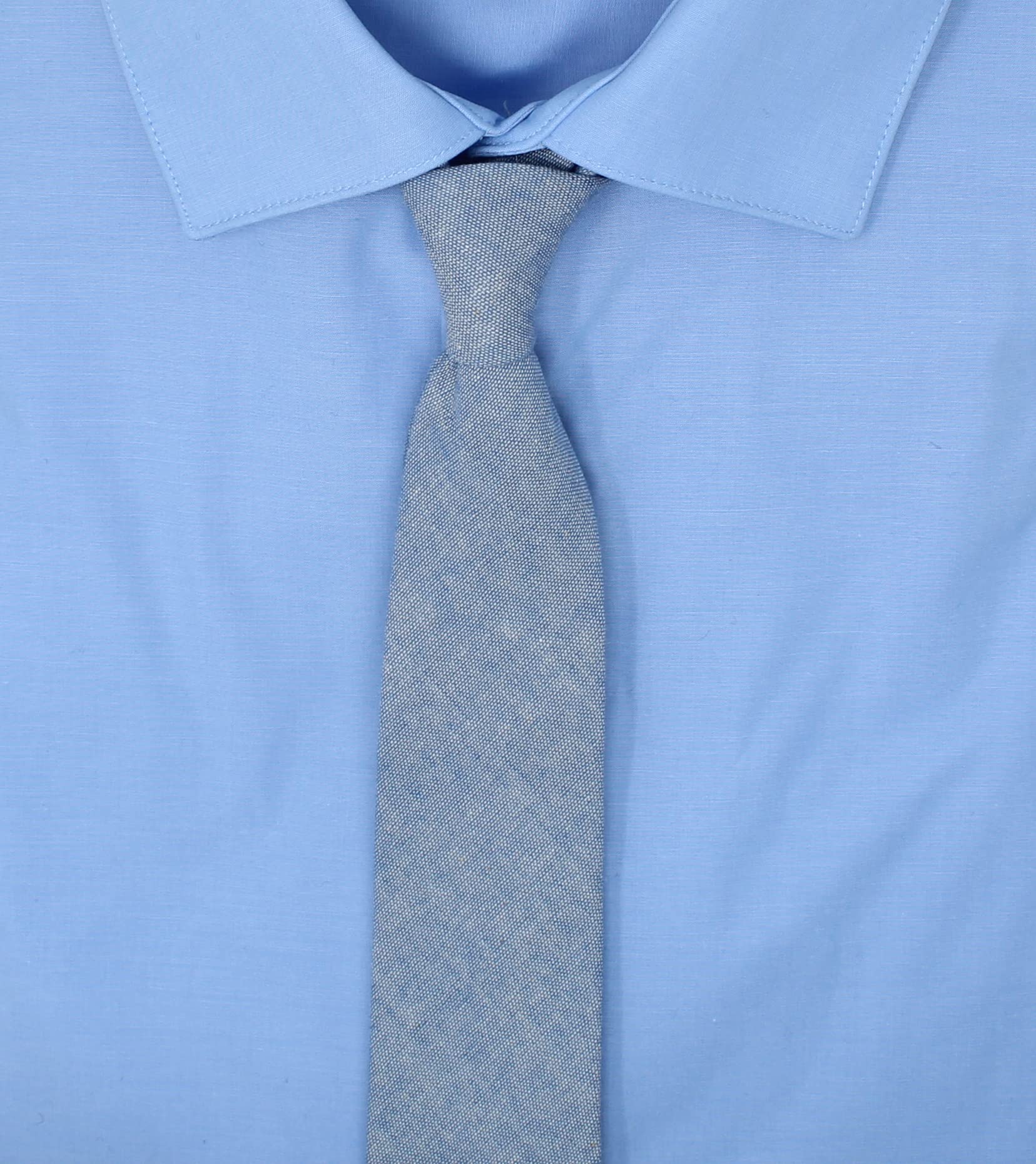 Proper Materials Men's Chambray Cotton Skinny Necktie Tie - Light Blue