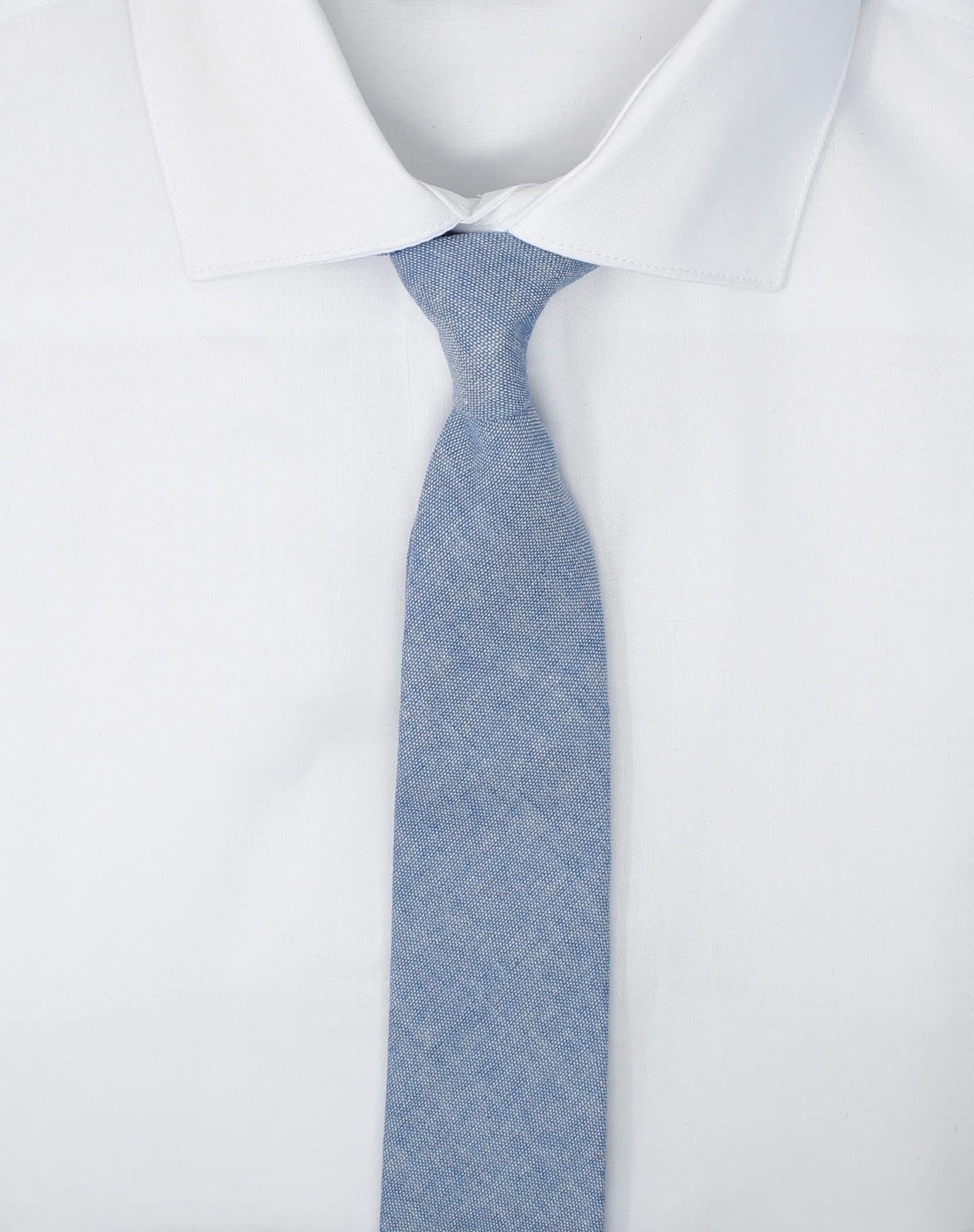 Proper Materials Men's Chambray Cotton Skinny Necktie Tie - Light Blue