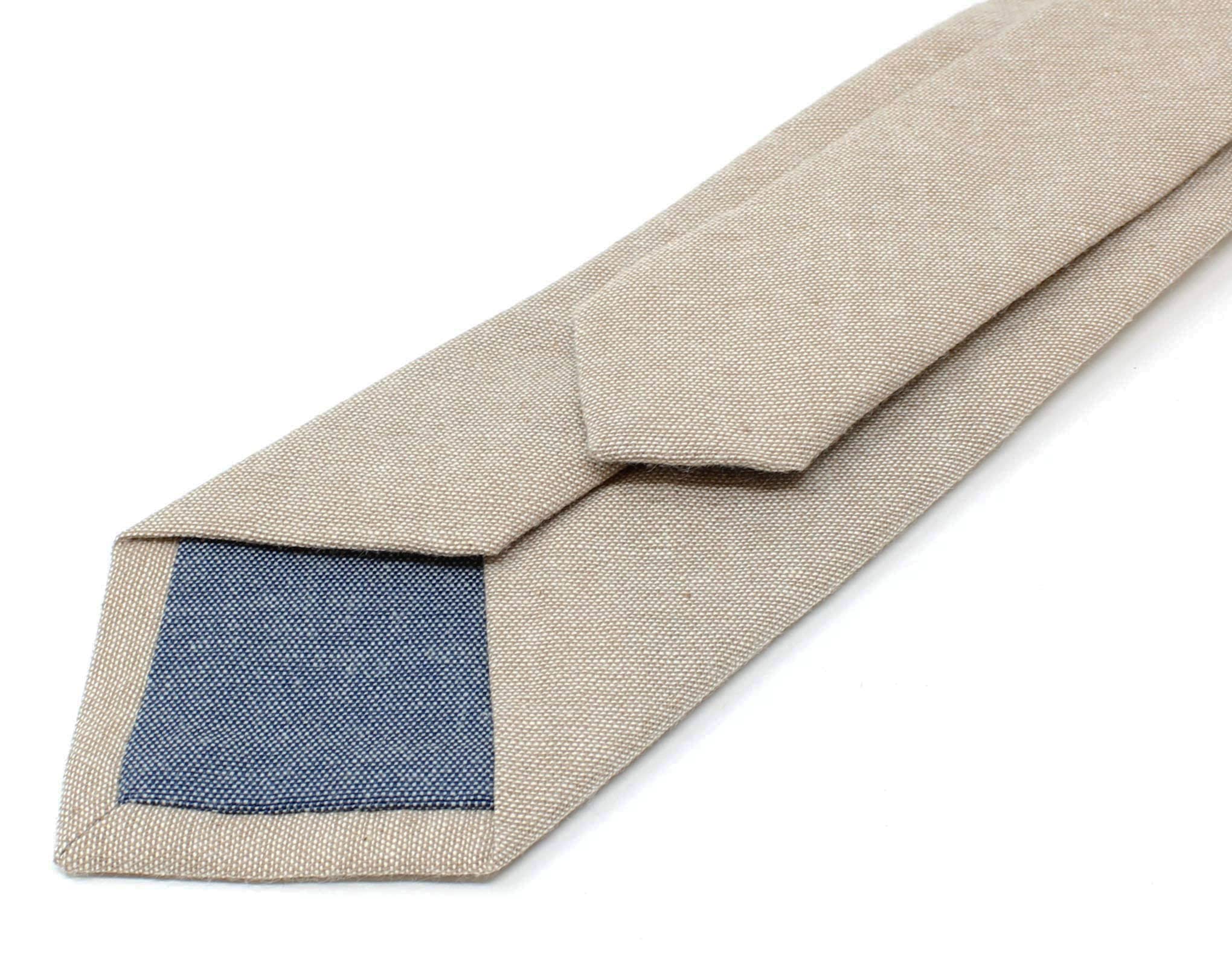 Proper Materials Men's Chambray Cotton Skinny Necktie Tie - Beige