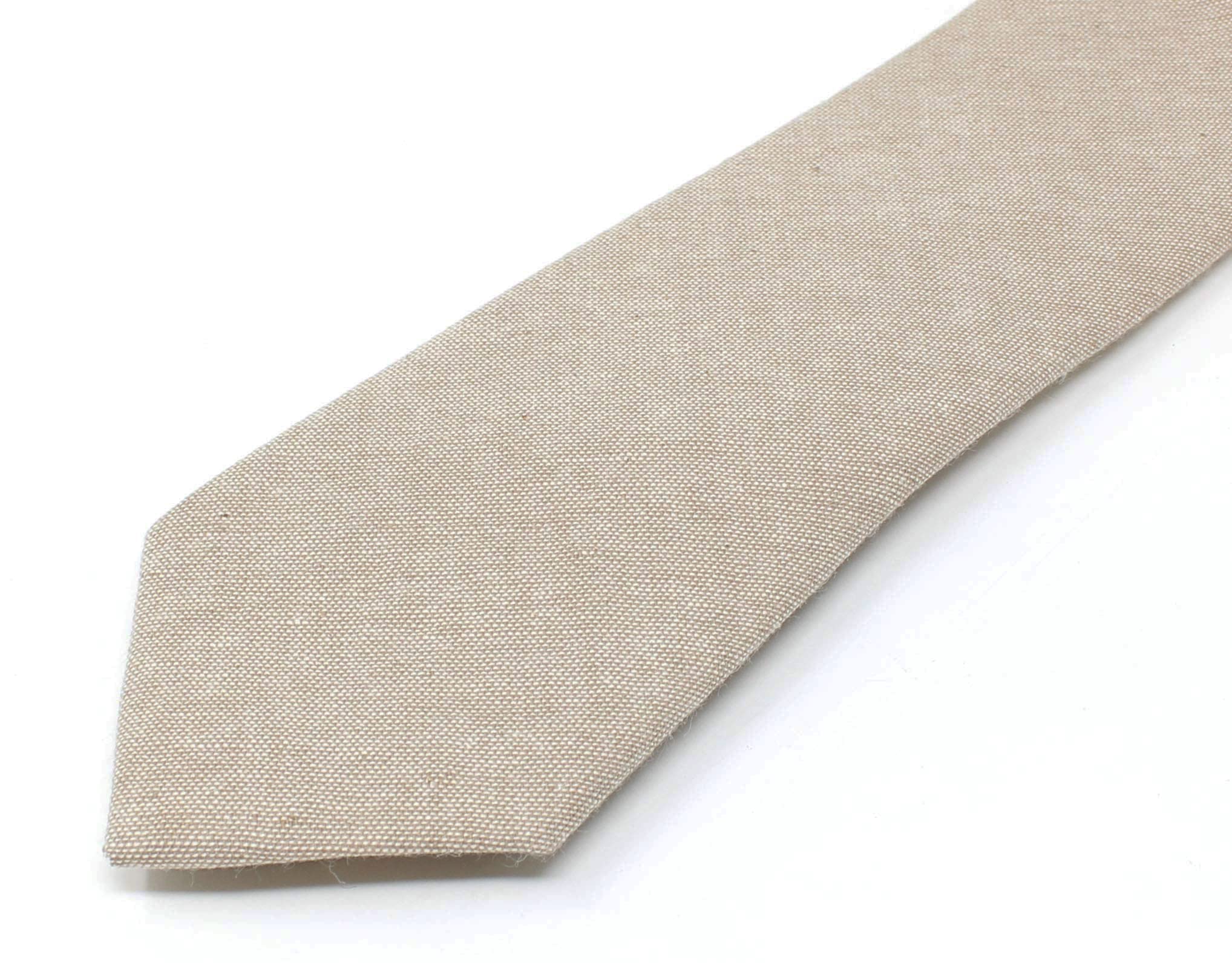 Proper Materials Men's Chambray Cotton Skinny Necktie Tie - Beige