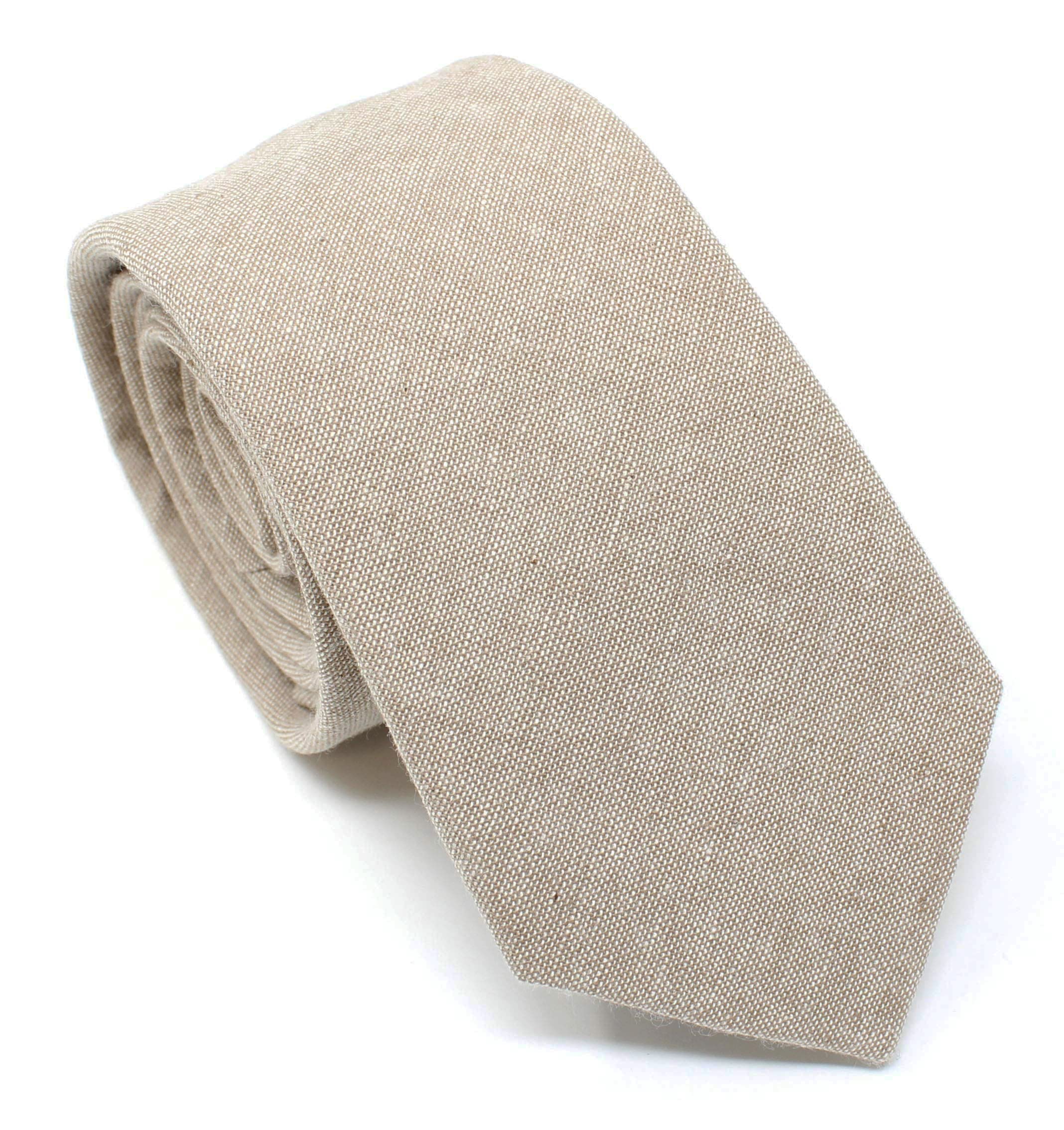 Proper Materials Men's Chambray Cotton Skinny Necktie Tie - Beige