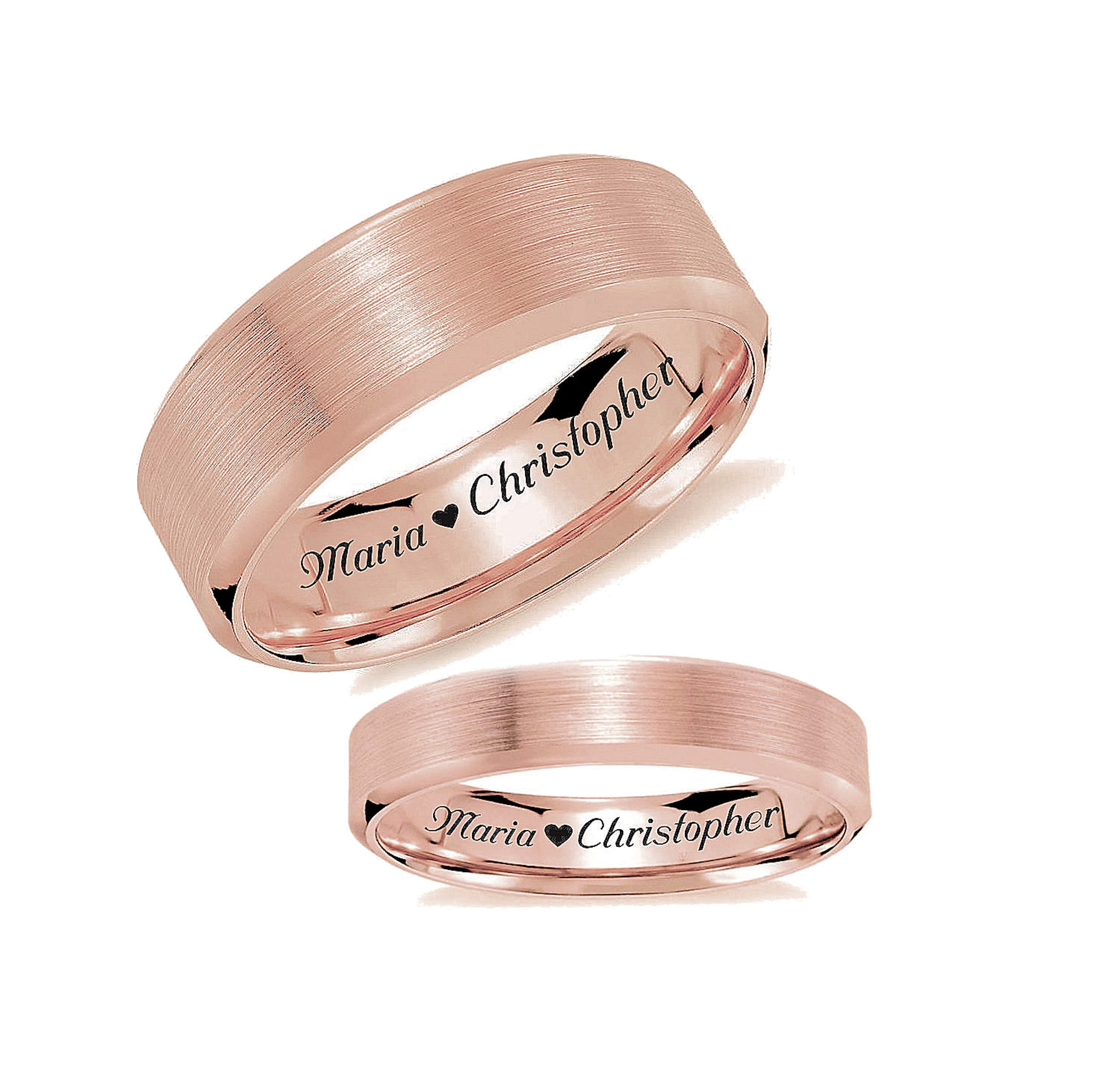 Engraved Rose Gold Ring Set, Personalized Couple's Ring Set Custom, Promise Ring, Engraved Free