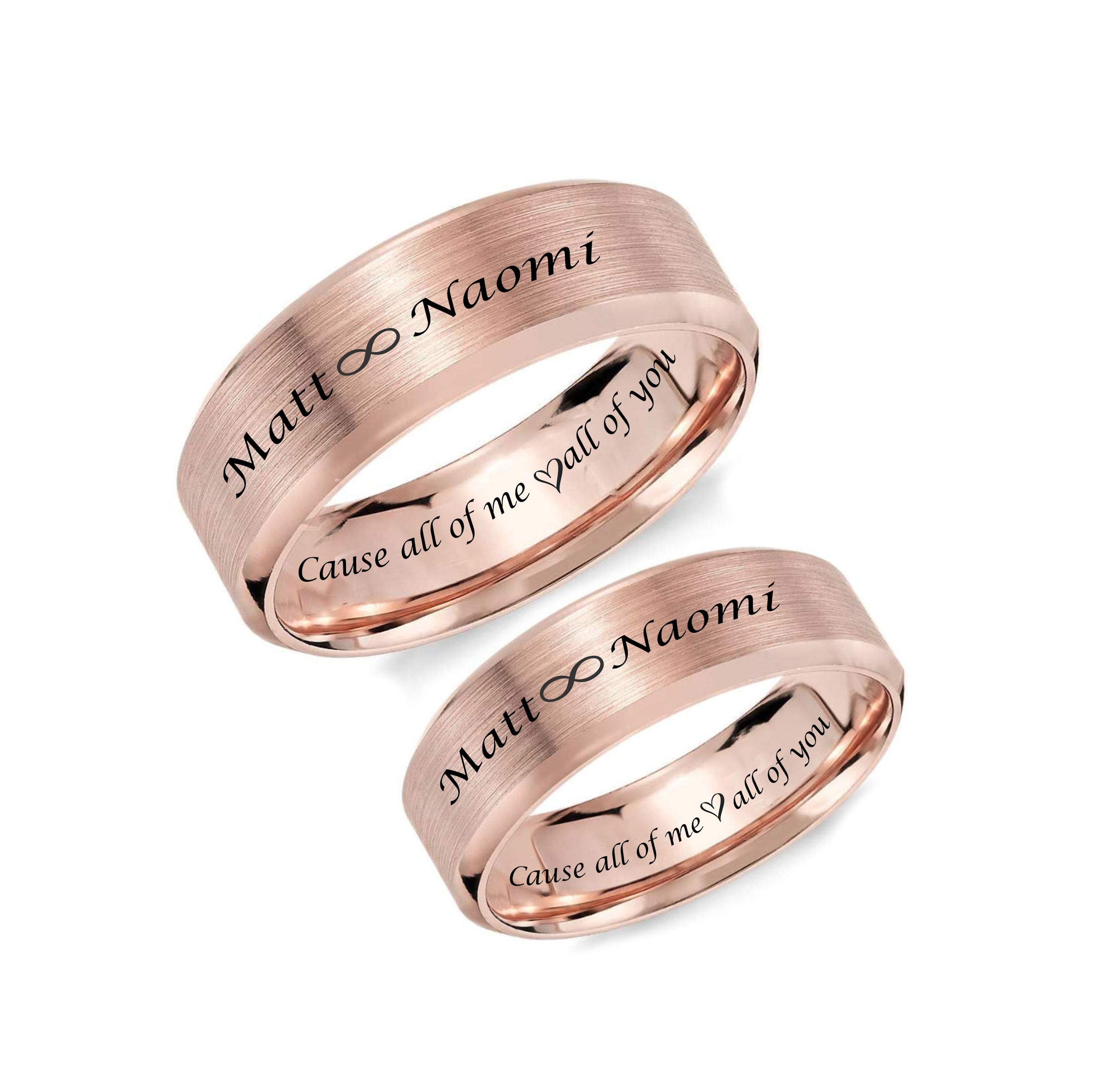 Engraved Rose Gold Ring Set, Personalized Couple's Ring Set Custom, Promise Ring, Engraved Free