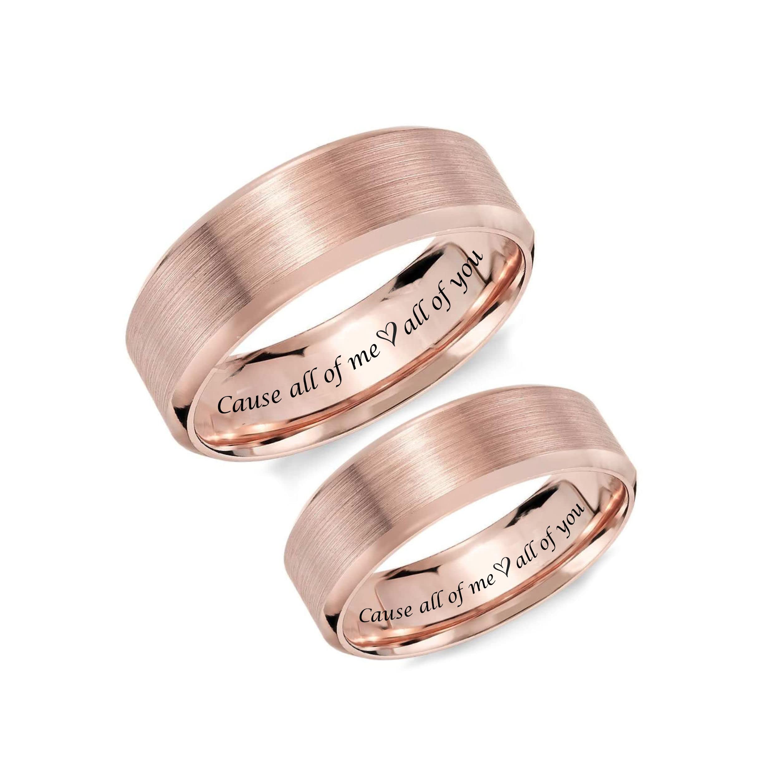 Engraved Rose Gold Ring Set, Personalized Couple's Ring Set Custom, Promise Ring, Engraved Free