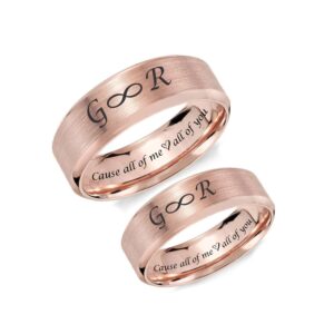 Engraved Rose Gold Ring Set, Personalized Couple's Ring Set Custom, Promise Ring, Engraved Free