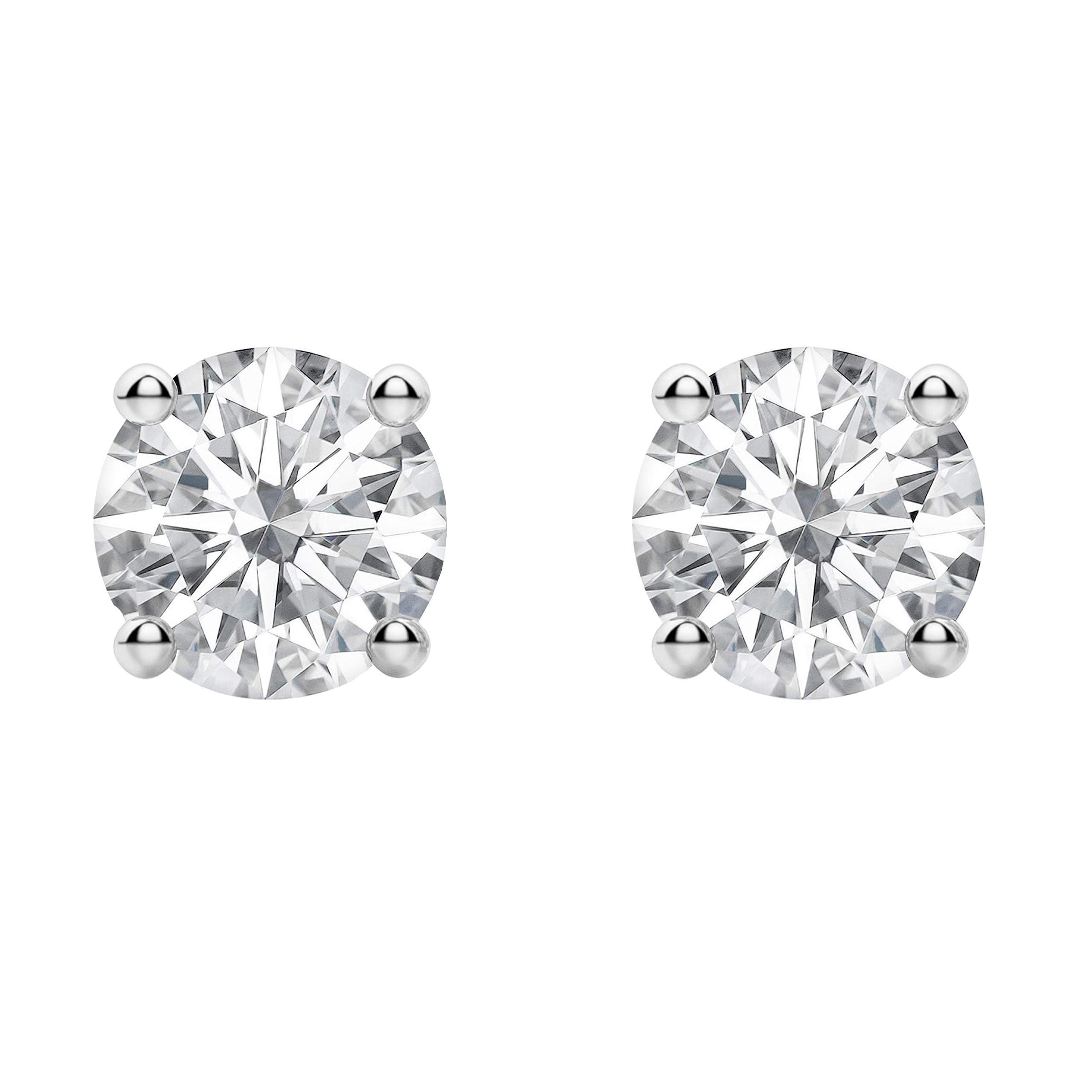 Dazzlingrock Collection Round White Moissanite Solitaire Screwback Stud Earrings for Women (3.00 ctw, I-J Color, SI2-I1 Clarity) | 14K White Gold