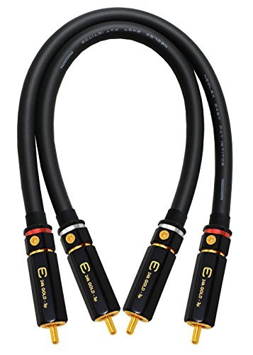 WORLDS BEST CABLES 1 Foot – Audiophile High-Definition Audio Interconnect Cable Pair Custom Made Using Mogami 2497 Wire and Eminence Gold Locking RCA Connectors