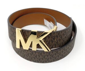 michael kors womens reversible mk logo belt brown/brown (s)