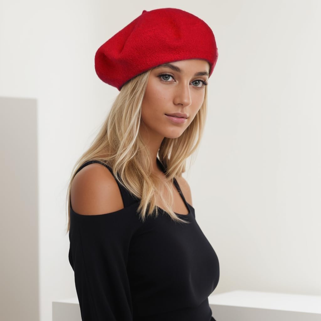 HengwoYS Women's Beret Hats – Chic French Berets for Women, Premium Wool Beret – A Classic Wardrobe Addition for Stylish Women Red