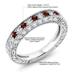 1.00 Ct Garnet and White Created Sapphire 925 Sterling Silver Ladies Anniversary Wedding Band Ring,Red and White, ring size 8