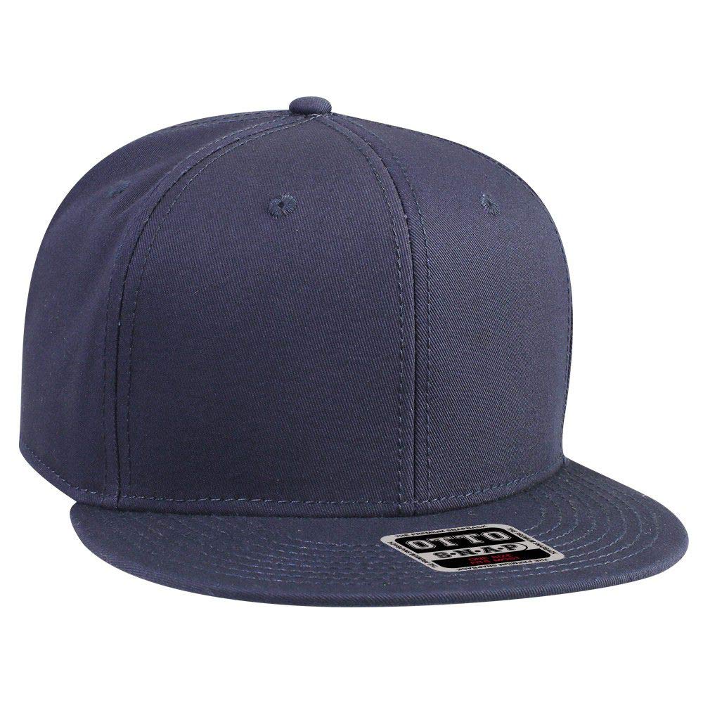 OTTO SNAP Cotton Twill Round Flat Visor 6 Panel Pro Style Snapback Hat - Navy