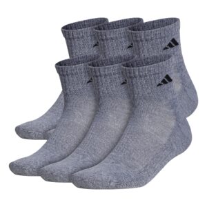 adidas men's athletic cushioned quarter socks (with arch compression for a secure fit (6-pair), heather grey/black, large