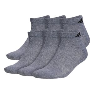 adidas men's athletic cushioned low cut socks with arch compression for a secure fit (6-pair), heather grey/black, l