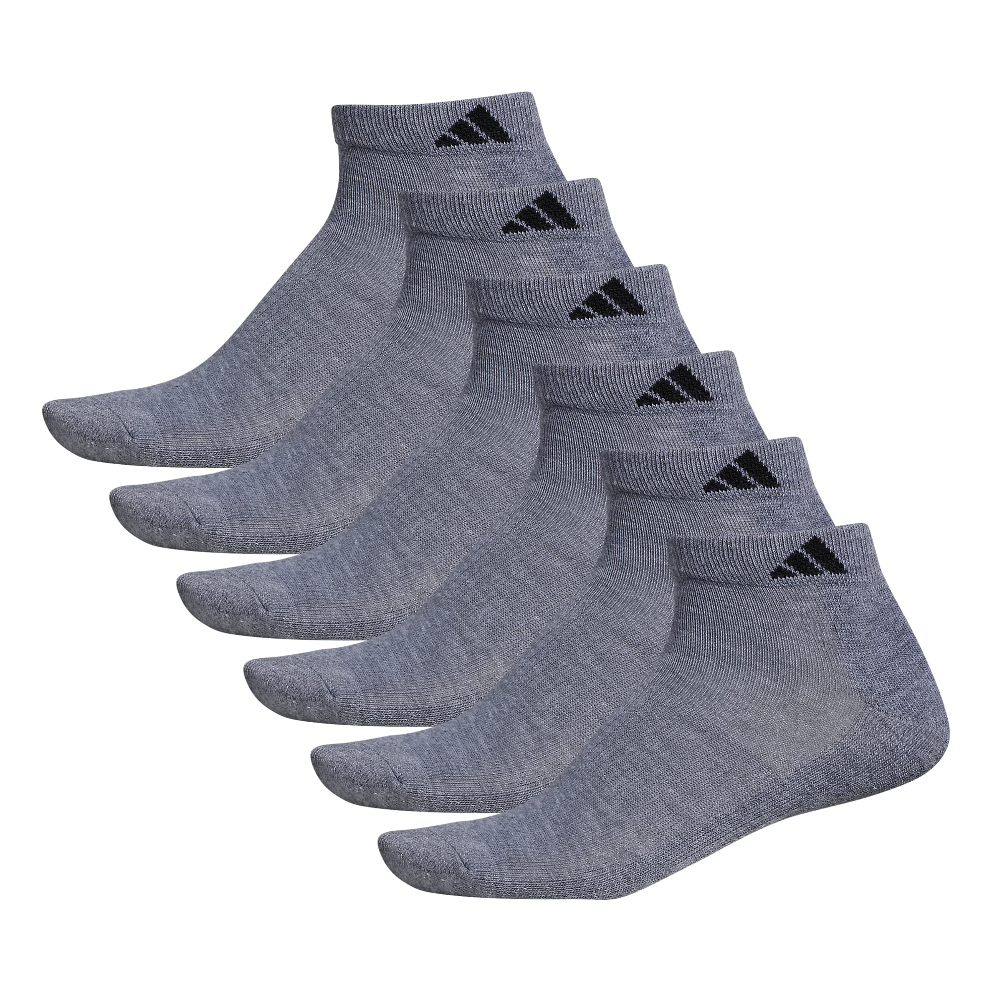 adidas Men's Athletic Cushioned Low Cut Socks with Arch Compression for a Secure fit (6-Pair), Heather Grey/Black, L