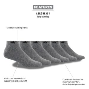 adidas Men's Athletic Cushioned Low Cut Socks with Arch Compression for a Secure fit (6-Pair), Heather Grey/Black, L