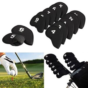 awakingdemi golf head cover club iron putter head protector set neoprene black (10-piece)