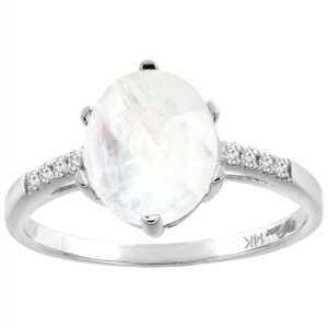 sabrina silver 14k white gold natural rainbow moonstone & diamond ring oval 10x8 mm, size 5.5