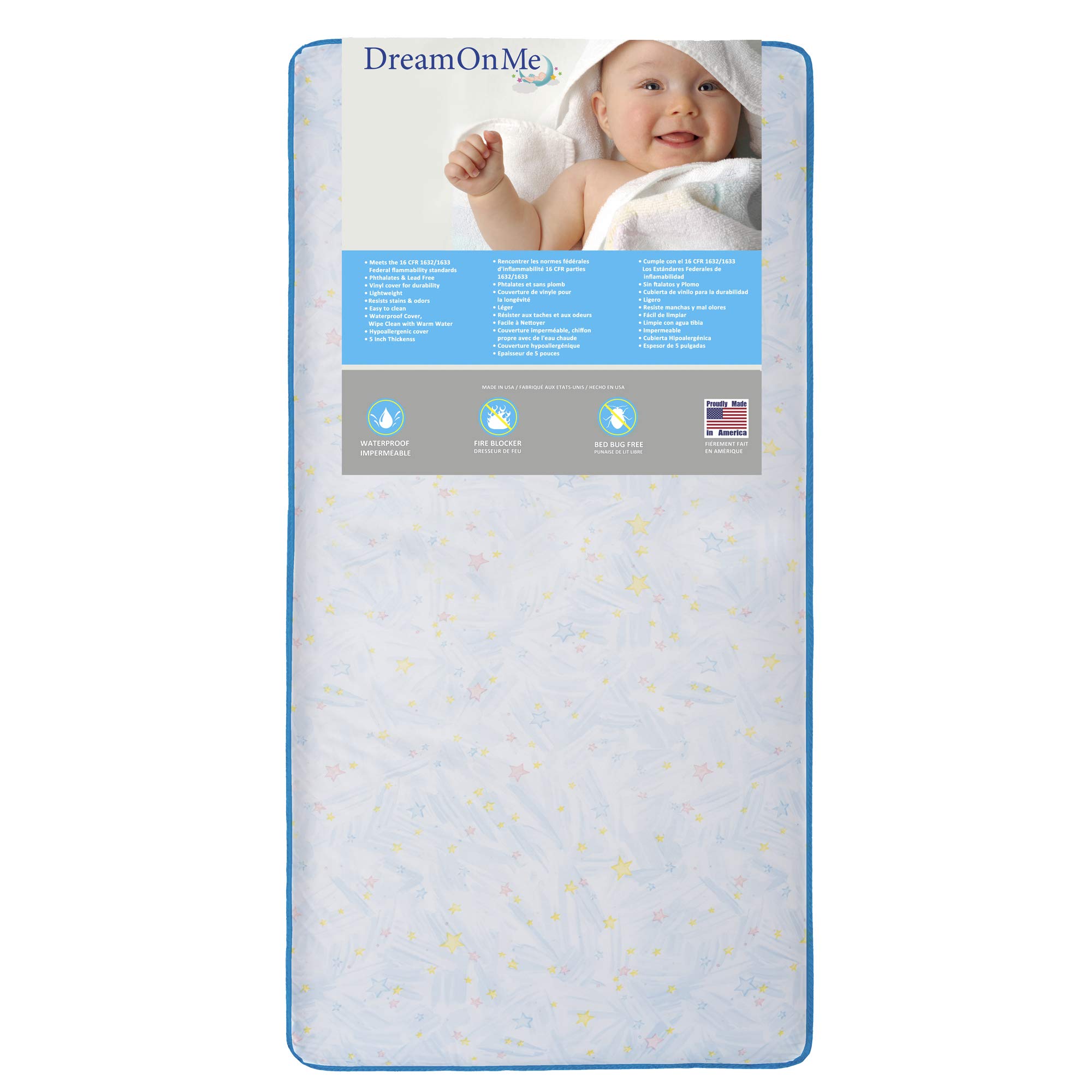 Dream On Me Twinkle Stars Crib & Toddler 117 Coil Mattress I Green Guard Gold Certified