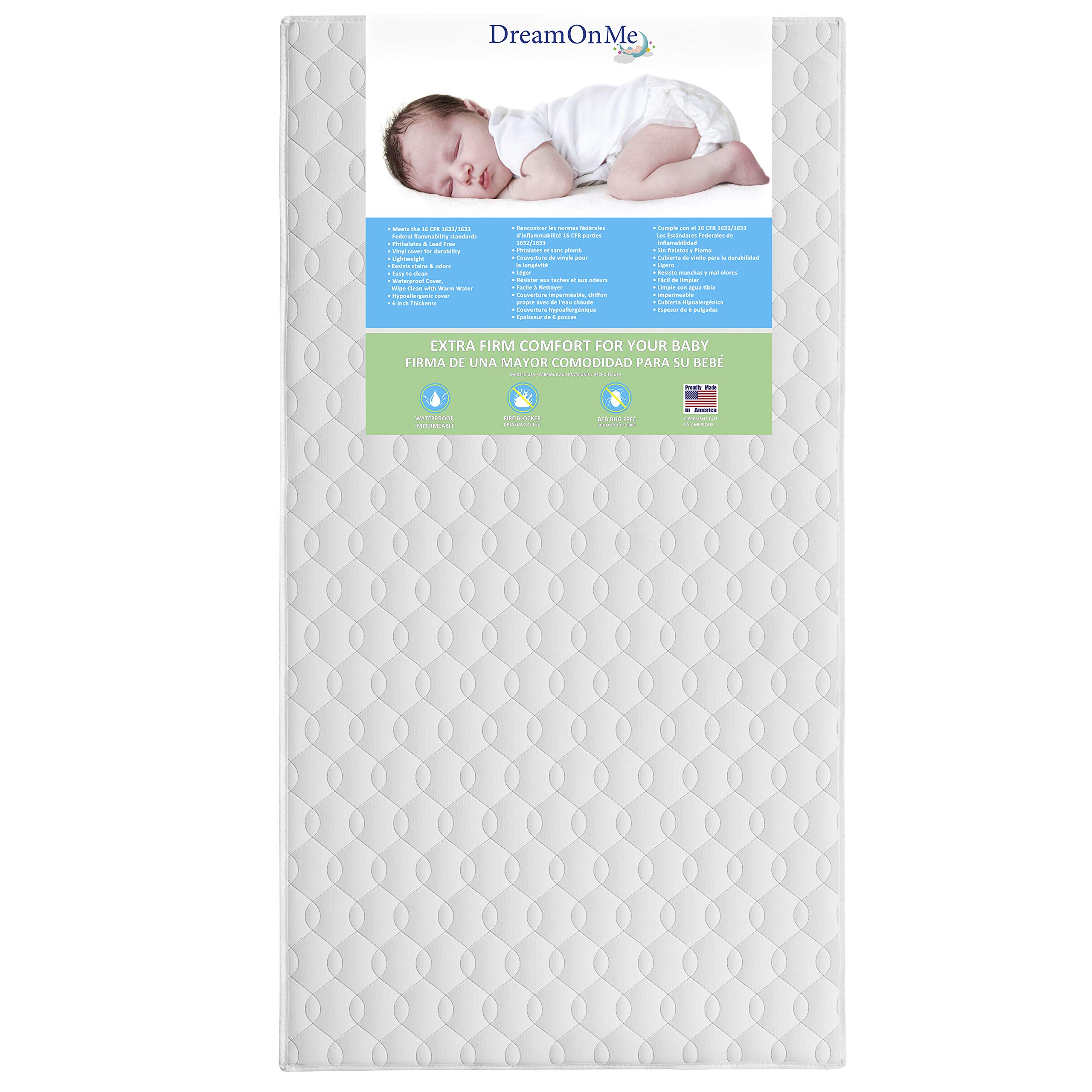 Dream On Me Carousel Firm Fiber 6” Crib and Toddler Bed Mattress | Waterproof | Greenguard Gold Certified |10 Years Warranty | 6” Fiber Core| Breathable Mattress | Taffeta Embossing