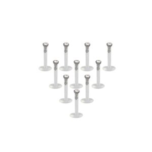 ruifan 10pcs 16g clear uv flexible acrylic 2mm clear cz gem labret monroe lip ring/tragus/helix/cartilage earring stud barbell,8mm bar length body piercing jewelry