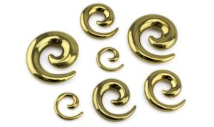 urban body jewelry pair of 2 gauge (2g - 6mm) gold pvd hollow steel spirals