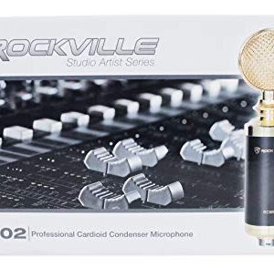 Rockville RCM02 Pro Studio Recording Condenser Microphone Mic+Metal Shock Mount, Black