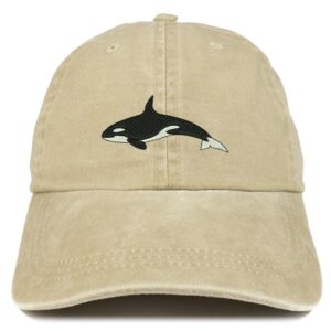 trendy apparel shop orca killer whale embroidered pigment dyed 100% cotton cap - khaki