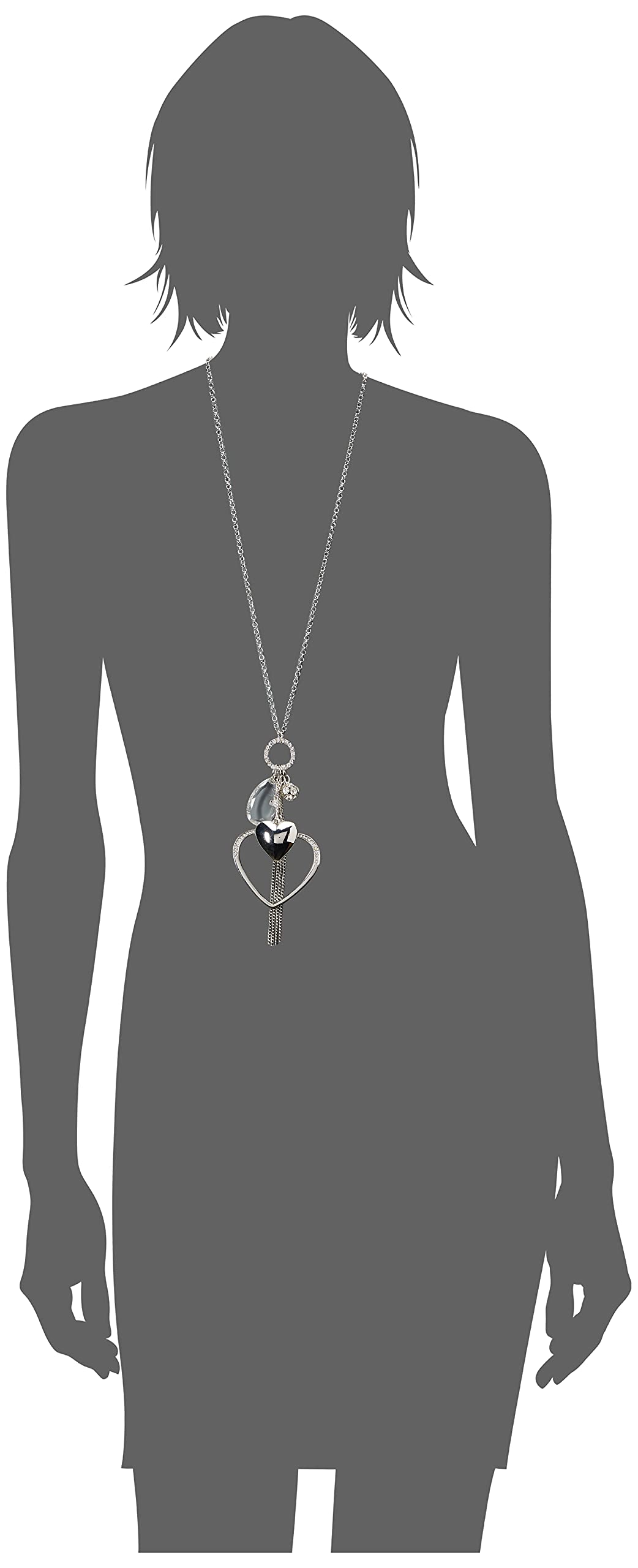 GUESS "Basic" Silver Large Open Heart Charm Pendant Necklace, 28" + 2" Extender