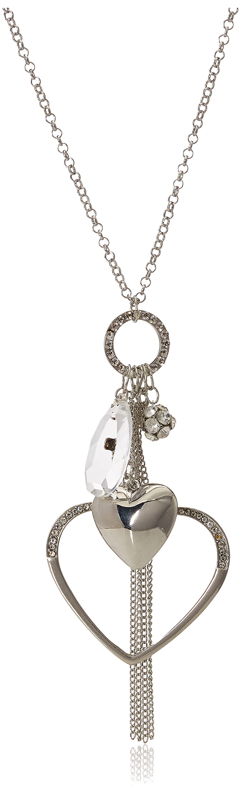 GUESS "Basic" Silver Large Open Heart Charm Pendant Necklace, 28" + 2" Extender