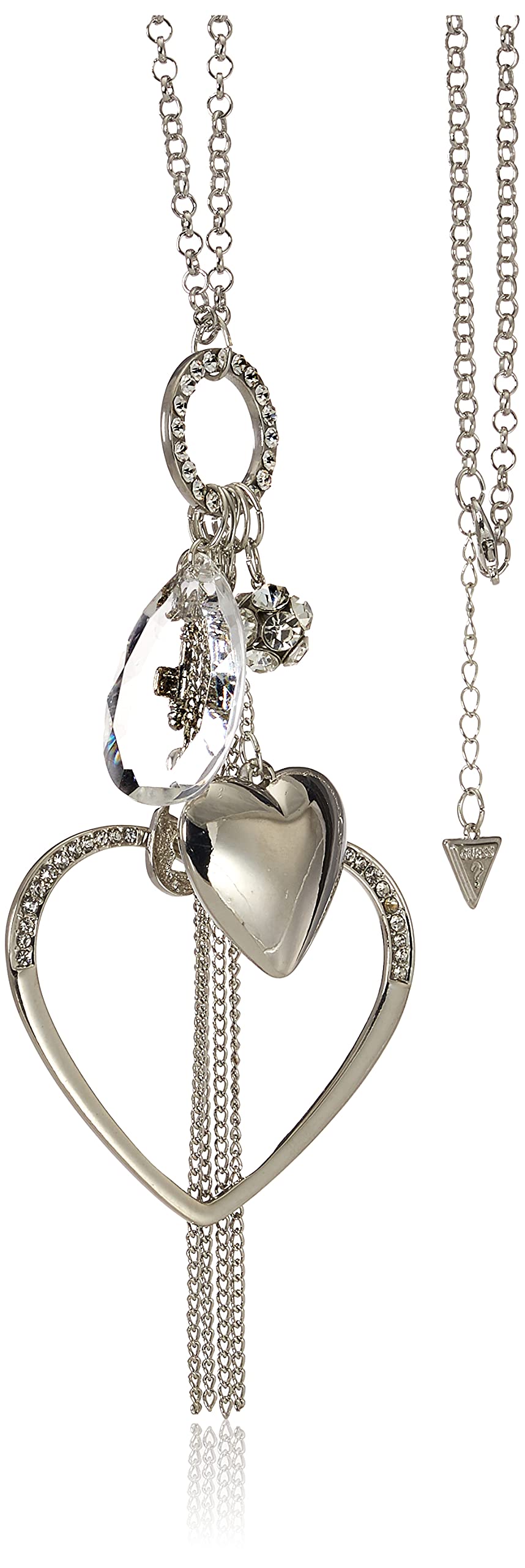 GUESS "Basic" Silver Large Open Heart Charm Pendant Necklace, 28" + 2" Extender